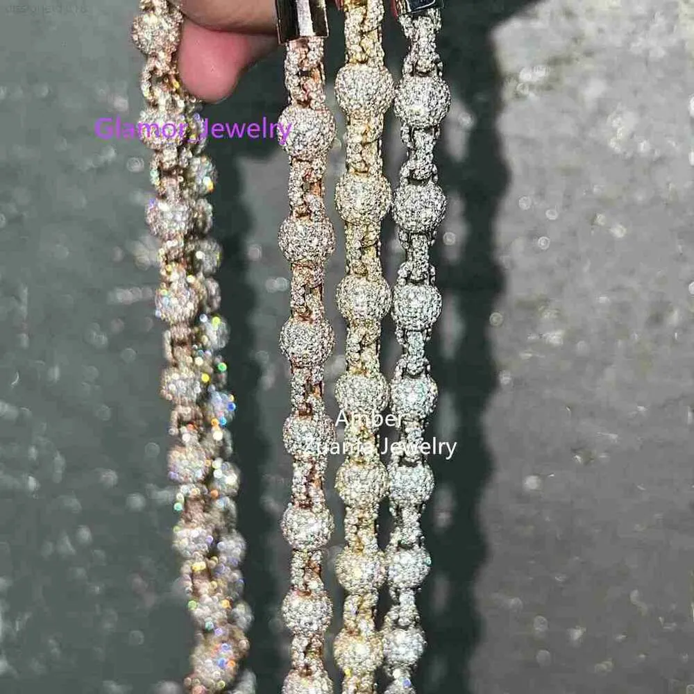 Hip Hop 3D Round Bead Chains Men's Necklace | Moissanite Diamond VVS in ...
