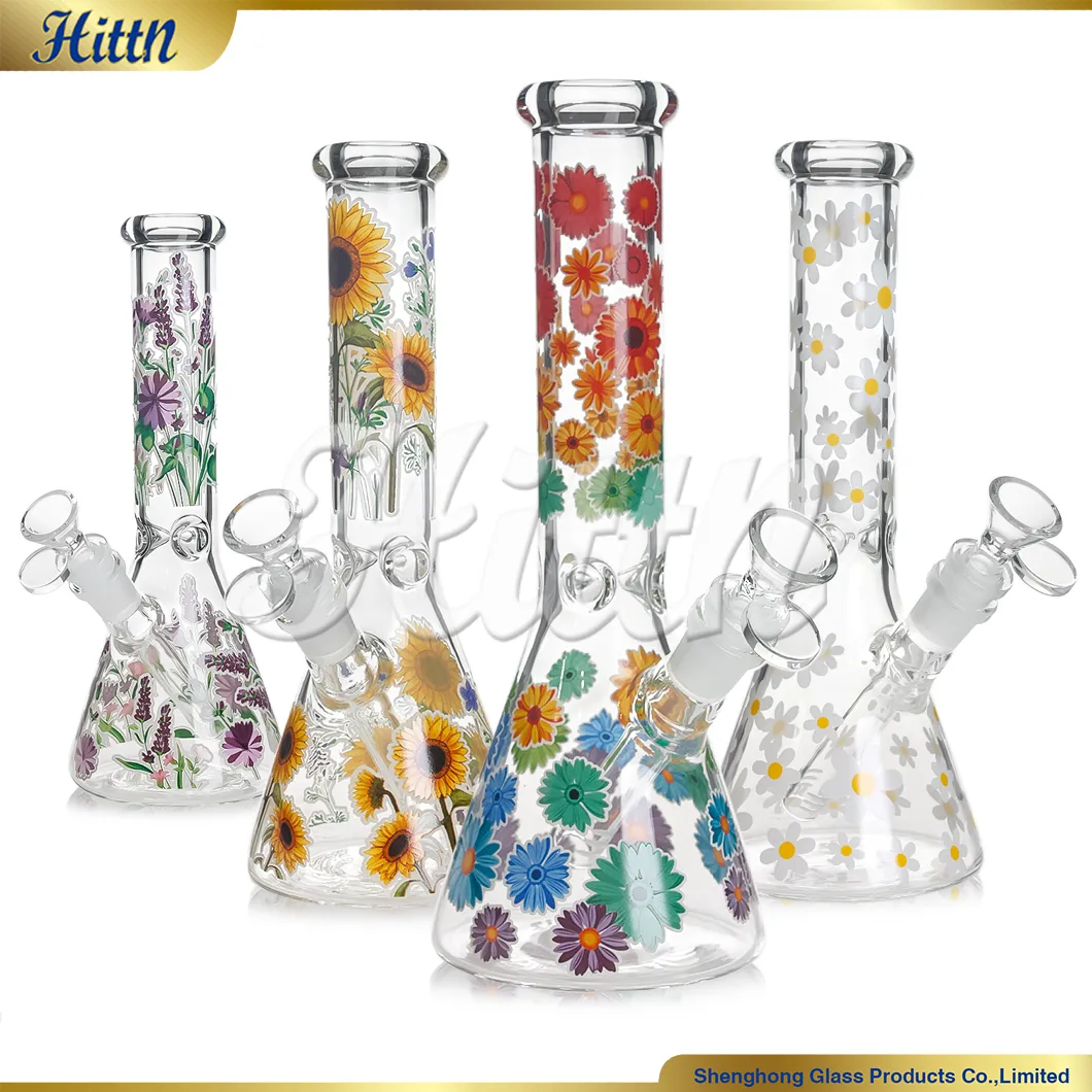 Flower Decal Beaker Water Pipe 10 Inches Pyrex Glass Bong For Smokings ...