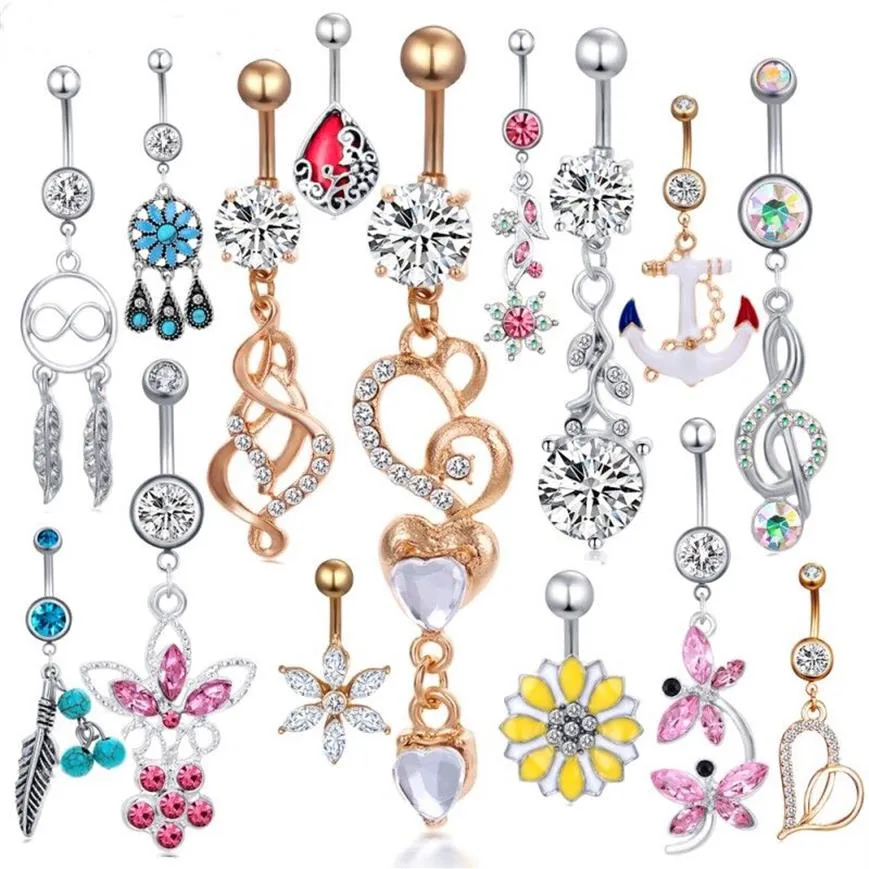 Dangle Belly Bars Rhinestone Body Jewelry Surgical Steel Navel Piercing