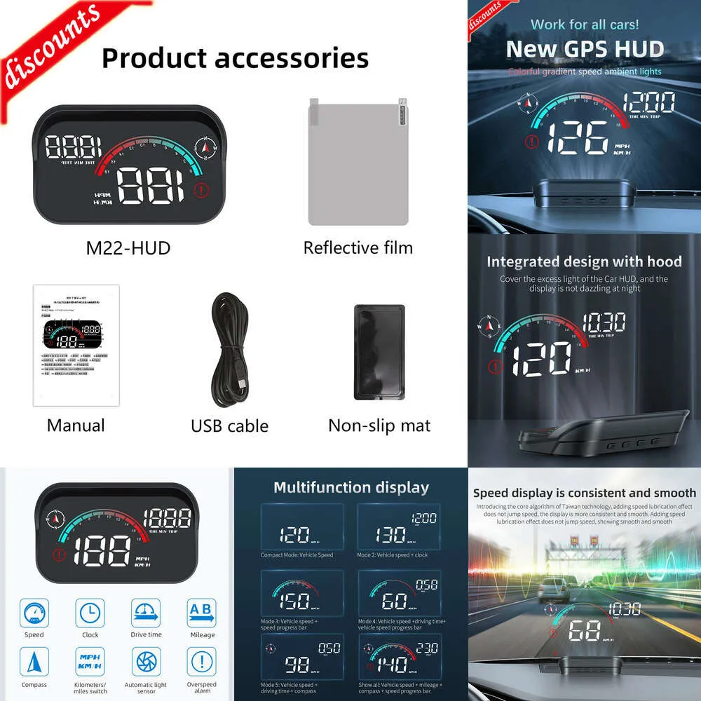 M22 Car HUD Head Up Display, Speedometer Projector Screen With Overspeed Alarm, Odometer, RPM ...