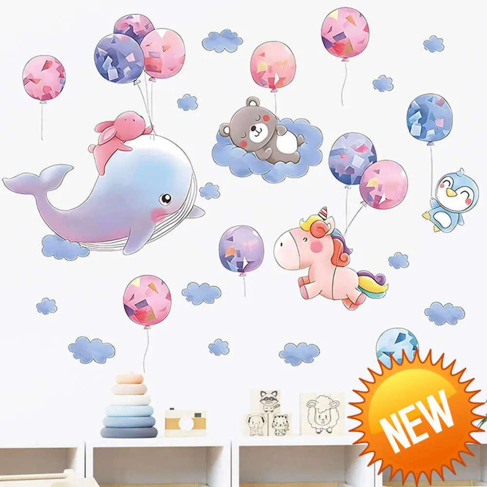 Cartoon Animal Wall Stickers For Kids Room Colorful Dolphin, Unicorn ...