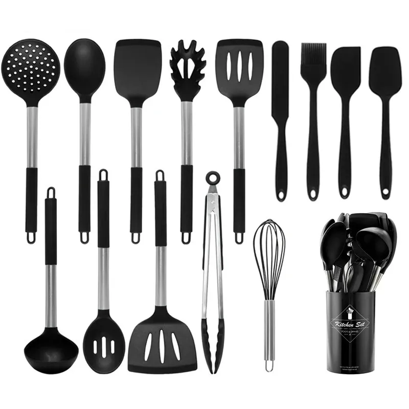 DHgate.com:Black Silicone Kitchen Utensil Set, Non-Stick Cooking ...