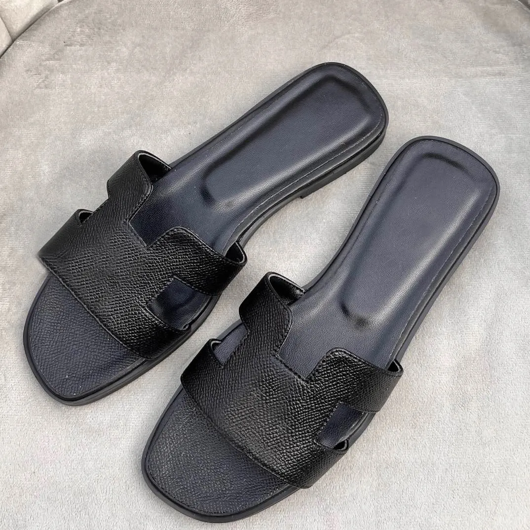 Luxury Leather Designer Slides: Classic H Shaped Flat Sandals For Men ...