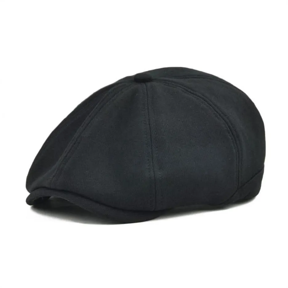 VOBOOM Black Cotton Flat Cap, Elastic Duckbill Ivy Hat with 8 Panel ...