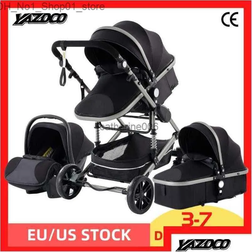 3-in-1 Luxury Baby Stroller, Portable High Landscape Gold Black ...