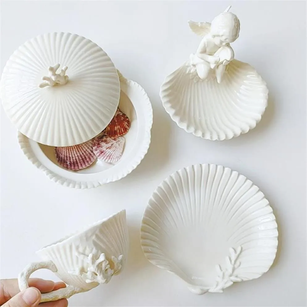 High-End Coral Shell Relief Ceramic Coffee Cup and Saucer Set for ...