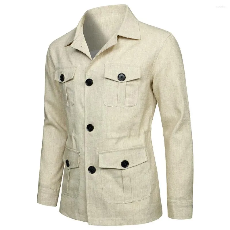 DHgate.com:Cotton Linen Cargo Jacket for Men | Multi-Pocket Outdoor ...