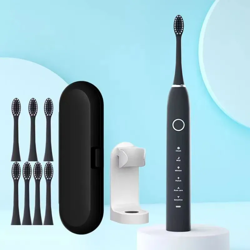 Rechargeable Sonic Pulse Toothbrush with 6 Speeds, Timer, 4 Brush Heads ...