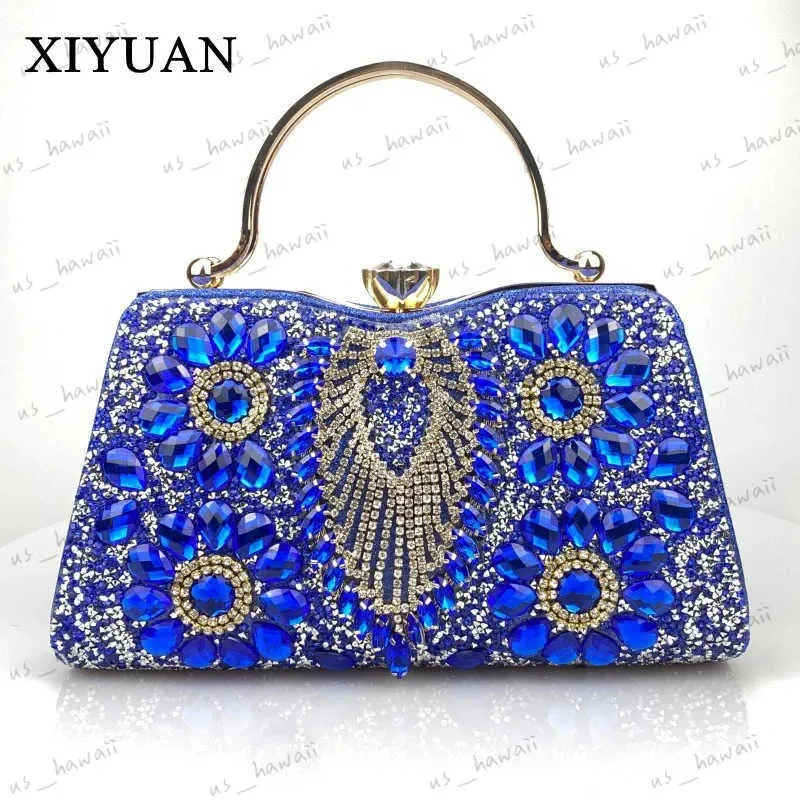 Diamond Clutch Evening Bag - Golden Shoulder Handbag with Metal Handle ...