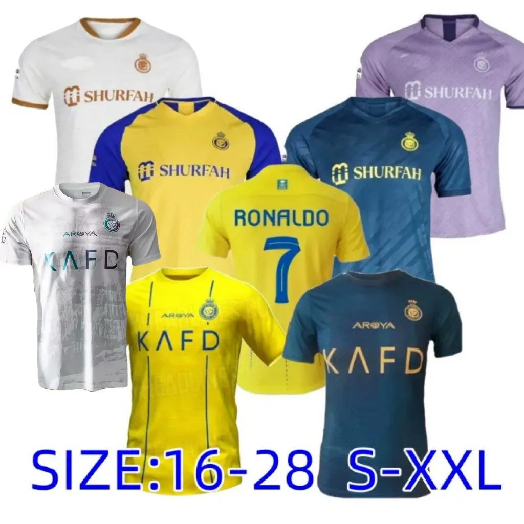 2023 2024 ARABI Al Nassr Fc Jersey: Ronaldo Mens & Kids Kit In Yellow, Home & Away, With Alnassr ...