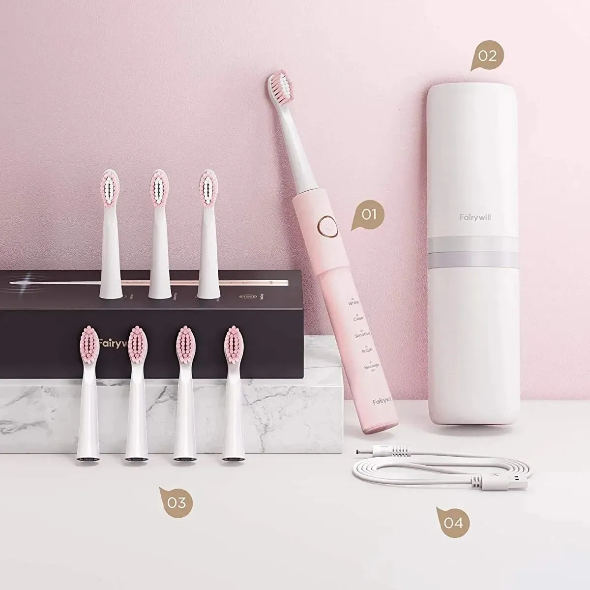 Premium Rechargeable Sonic Toothbrush with 8 Brush Heads - USB Charging ...