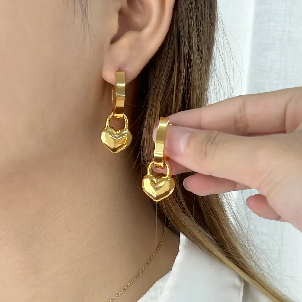 Love Small Lock Necklace Earrings Plated With 18k Gold Delicate ...