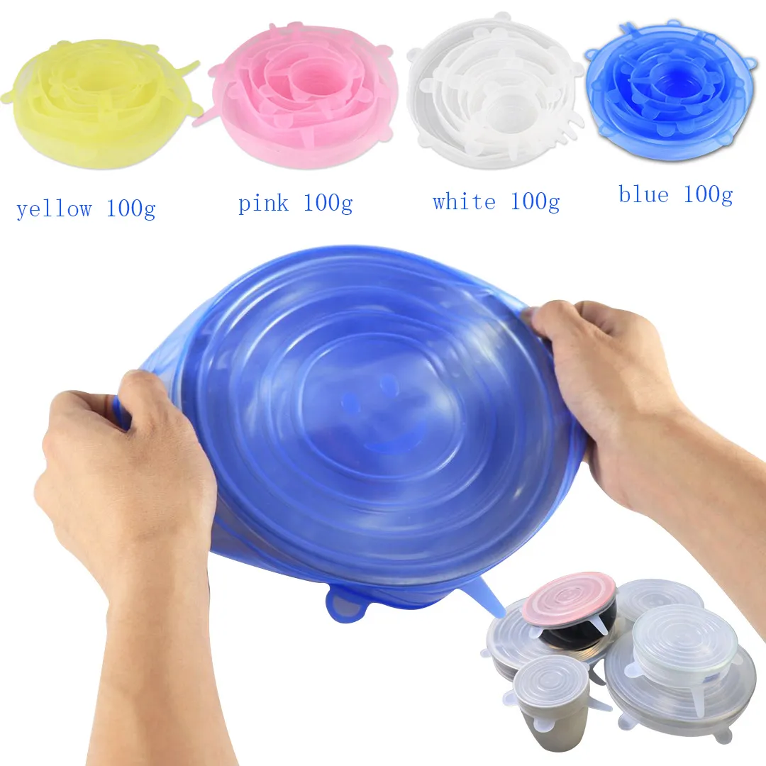 6 Pack Silicone Stretch Lids Reusable Food Covers, Suction Pot Lids ...
