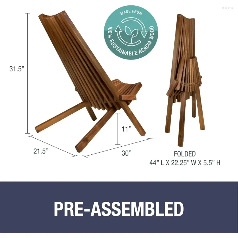 Stylish Acacia Outdoor Chair CleverMade Tamarack Folding Wooden Lounge for Patio Porch Lawn