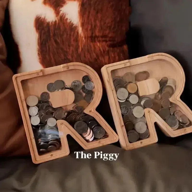 Ceramic Piggy Bank Wooden Alphabet Coin Bank, Personalized Letter ...