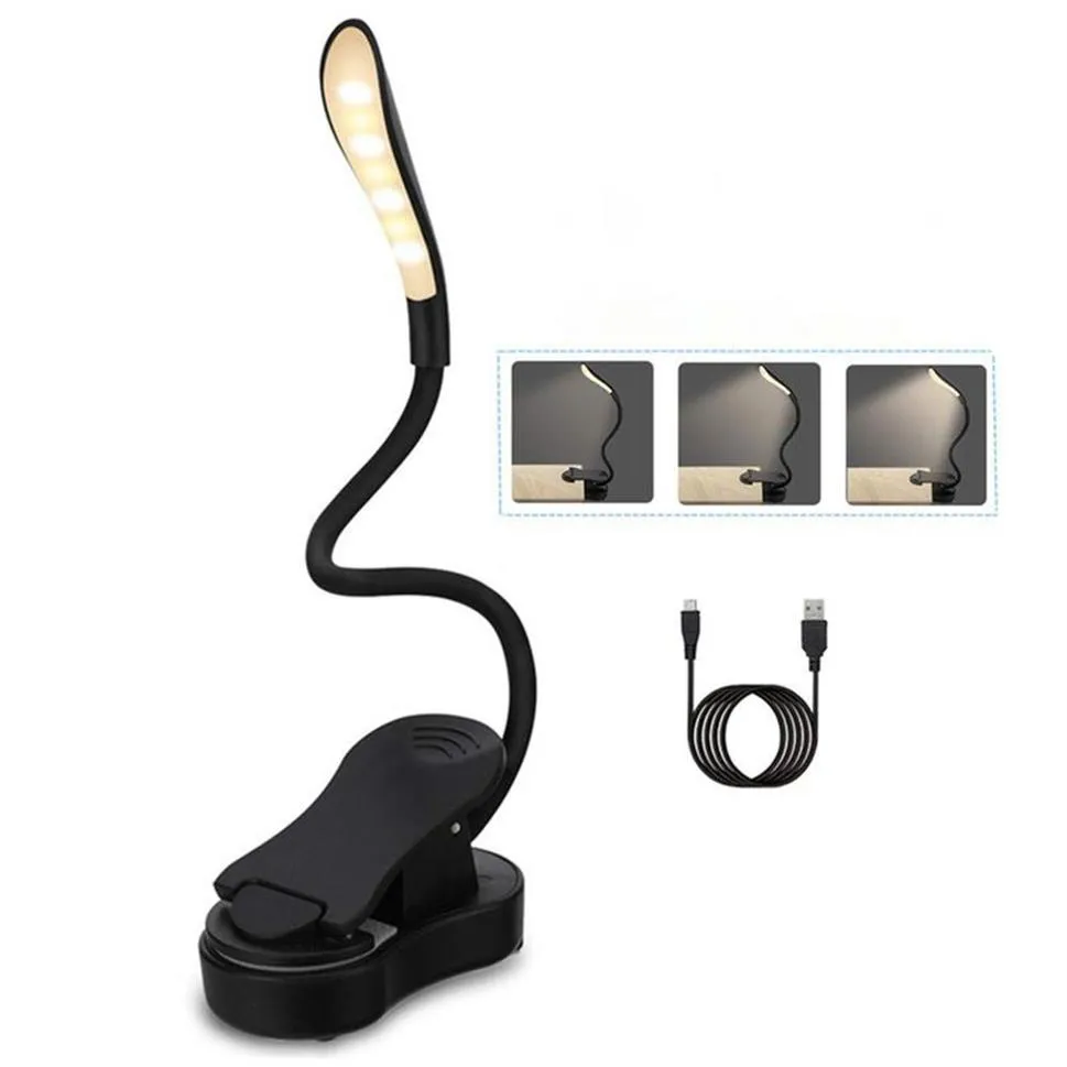 Rechargeable LED Book Light, USB Flexible Clip Desk Lamp with Touch ...