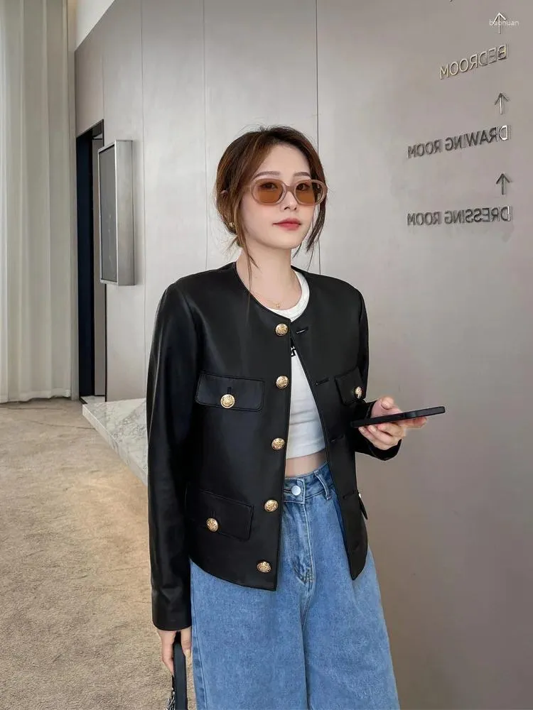 Womens Sheepskin White Round Neck Coat Short Jacket 2024 Spring/Autumn ...