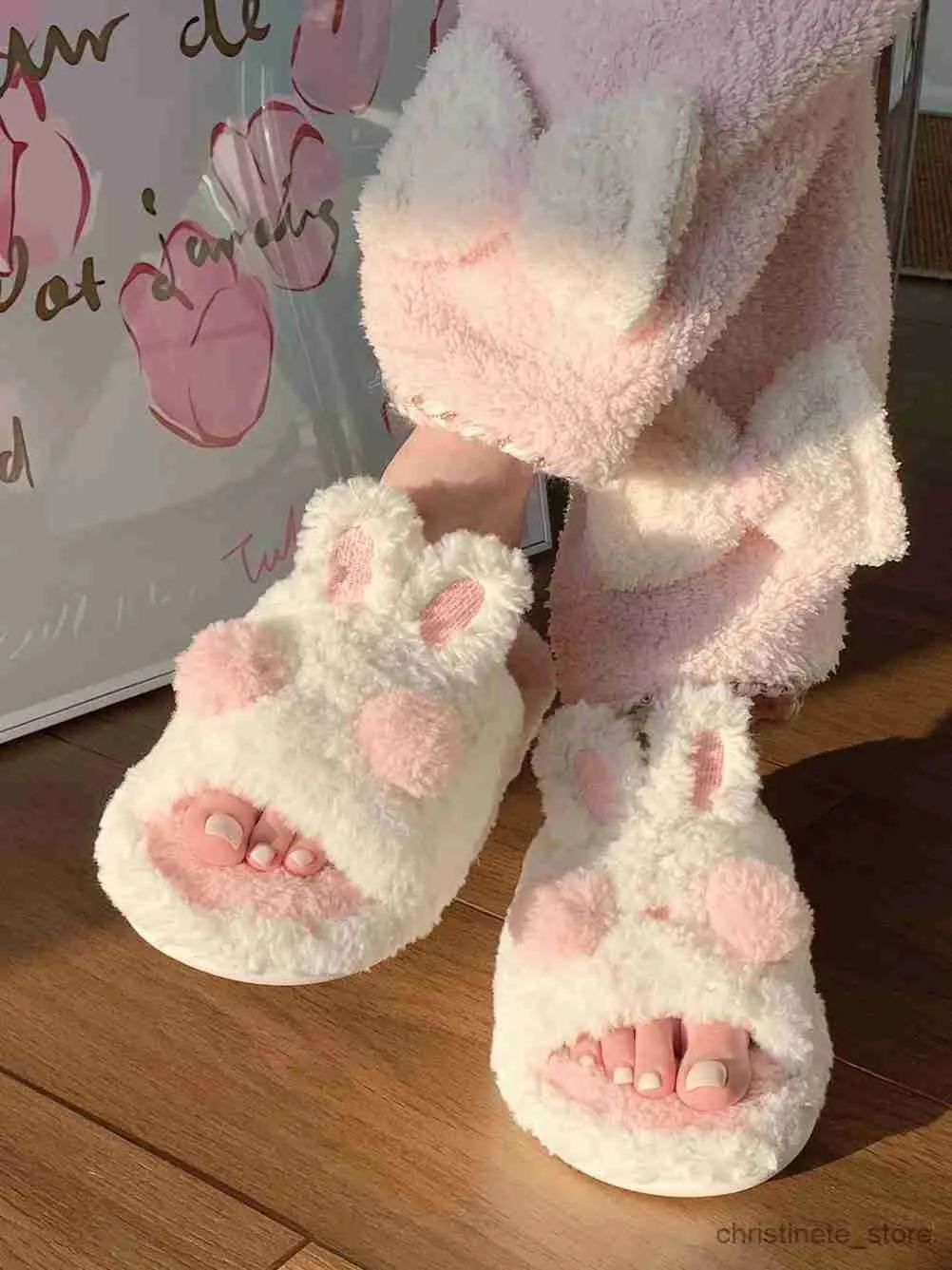 Cute Rabbit Slippers for Women - Warm Plush Home Shoes, Non-Slip Cozy ...
