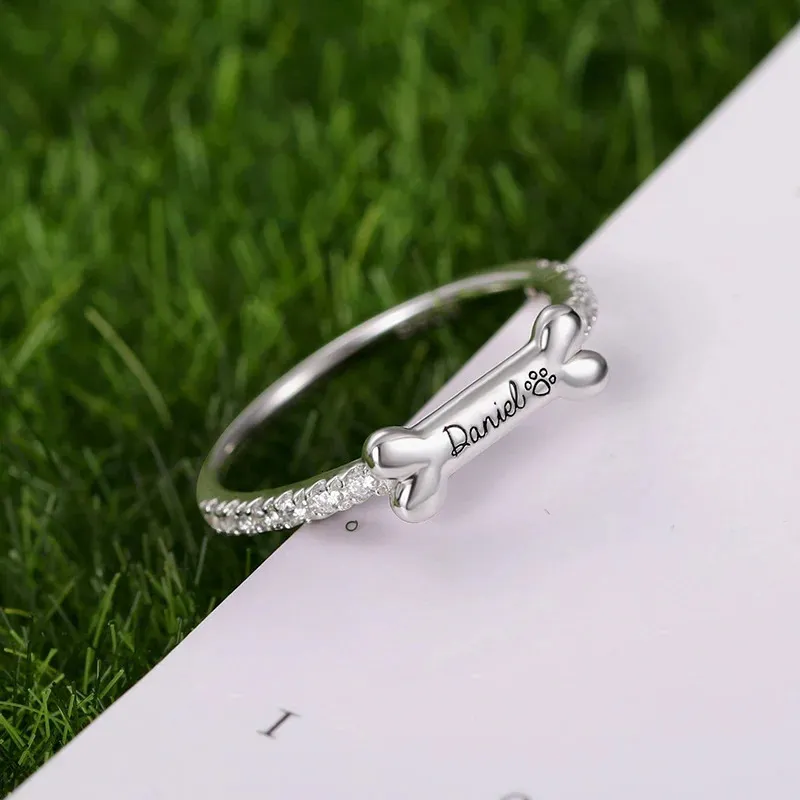 Wedding Rings Custom Pet Name Ring Engraving Word Lovely Paw Print Copper Material Dog Baby Bone Shape Ring Men Women Gift Jewelry Accessorie 231215 From You05 21.67 DHgate.Com