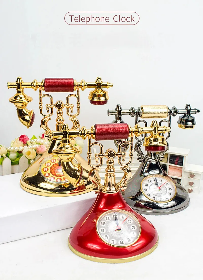 Retro Desk Clock Telephone Model Alarm Clock Creative Timekeeper ...