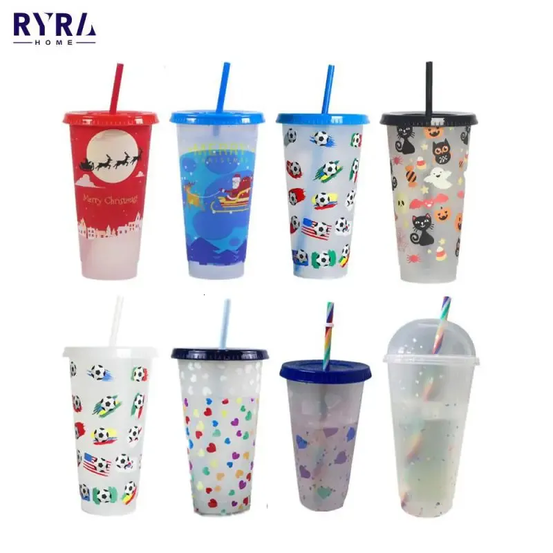 DHgate.com:Reusable 710ml Christmas Color Changing Straw Tumbler Plastic Cold Cups with Lids for ...