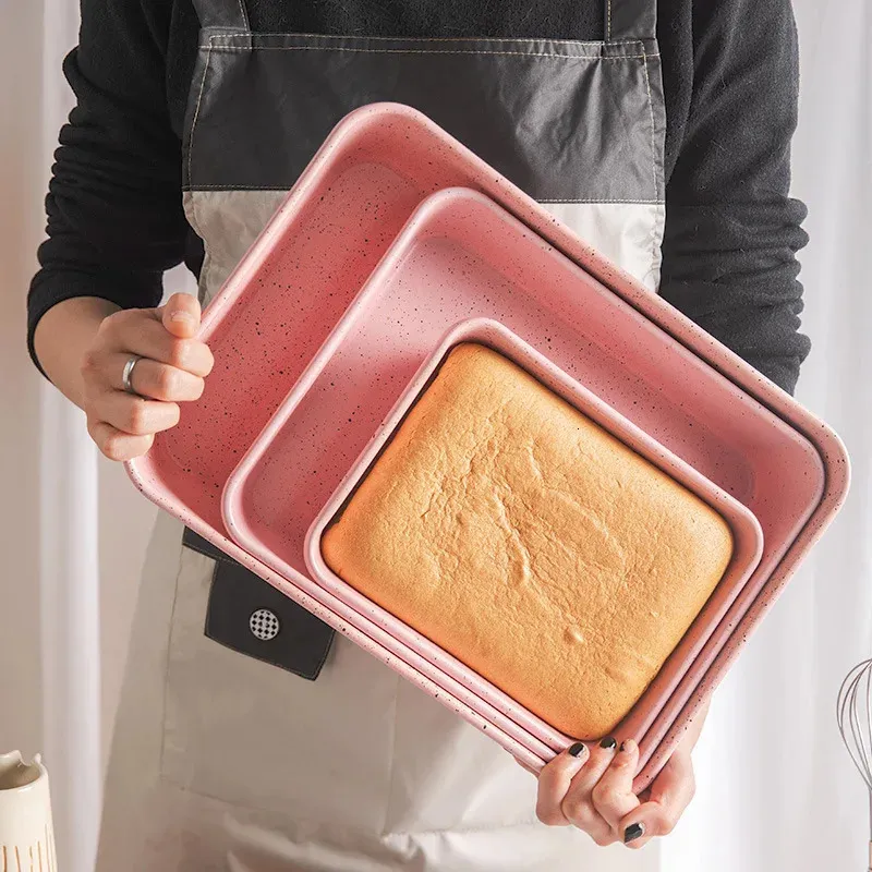 Rectangle Cake Pans Set of 3, Carbon Steel Baking Mold Tray Muffin Cake ...