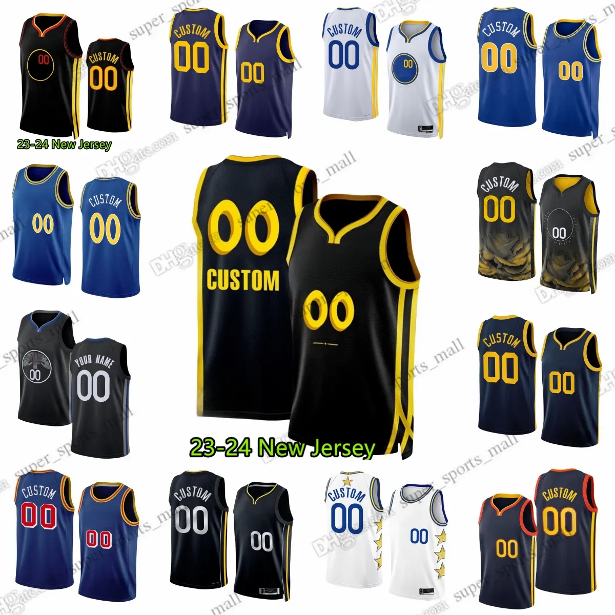 Custom Printed 2023 24 New Basketball Jerseys Stephen Curry Thompson ...