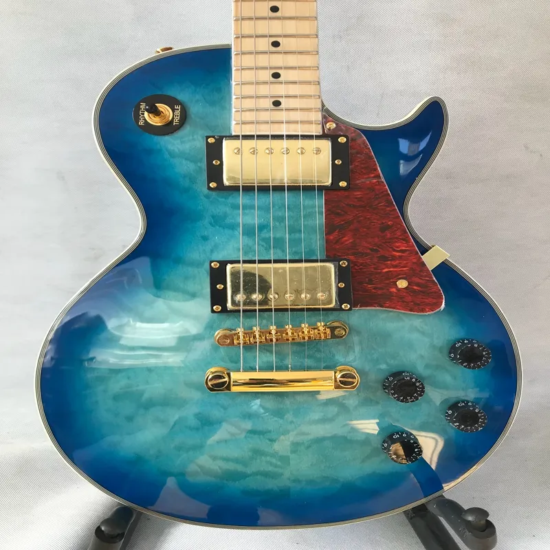 Custom Electric Guitar, Blue Big Gradient Flower, Mahogany Body, Maple ...