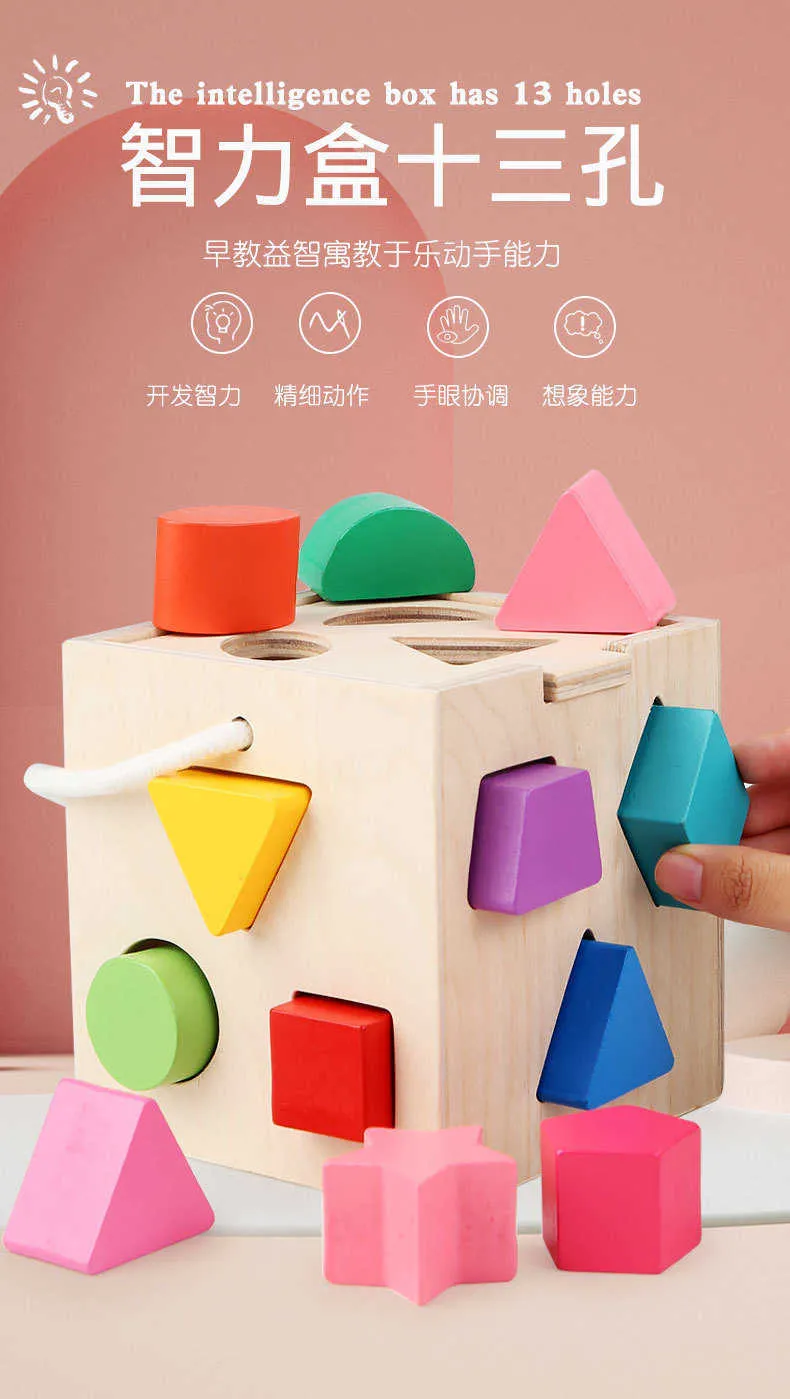 Wooden Shape Sorter Toy - Montessori Stacking & Nesting Blocks, 13 ...