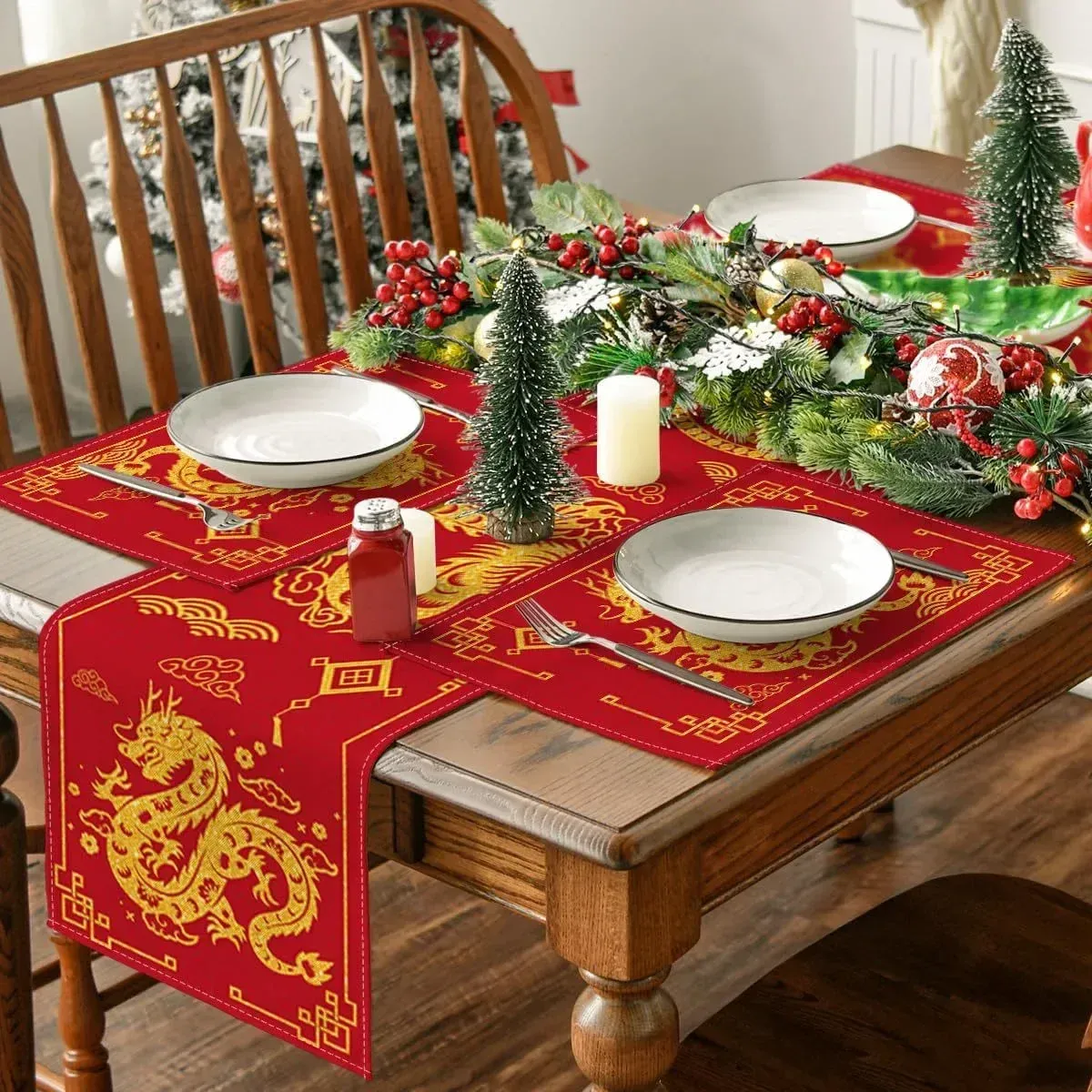 Year of the Dragon Table Decor Set - Lunar New Year Table Runner ...
