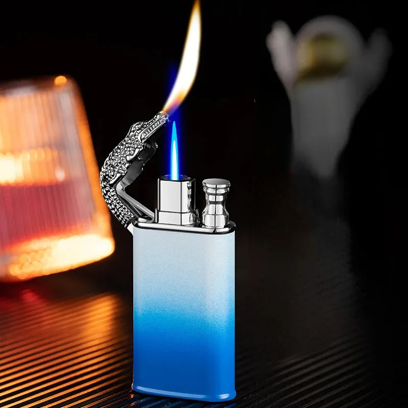 Lighters Double Fire Direct Switch Butane Lighter Metal Gradient Gas ...