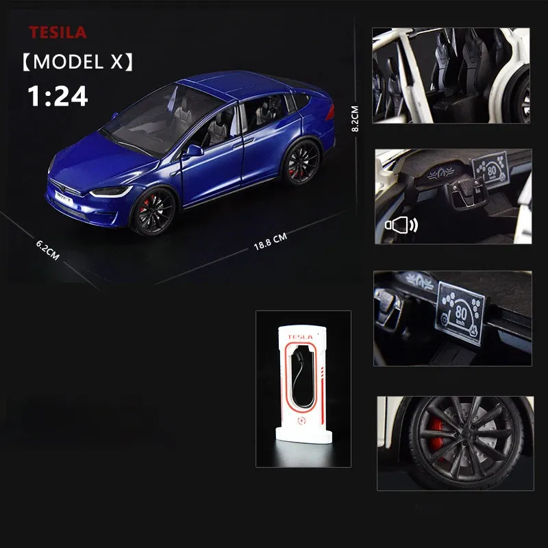 Voiture Électrique RC 1 24 Tesla Modèle 3 Y S X En Alliage Moulé Sous ...