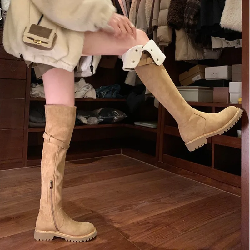 Winter Thigh High Boots Knight Boots Thick Soles Plush Long Suede Boots