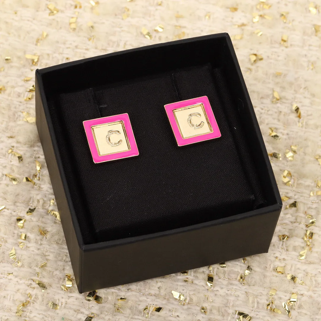 2024 Luxury Quality Charm Square Shape Stud Earring With White And Pink Color Design In 18k Gold ...