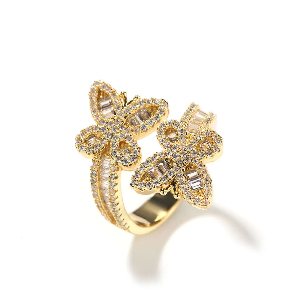 Diamond Inlaid Staggered Butterfly Opening Ring Fashionable And ...