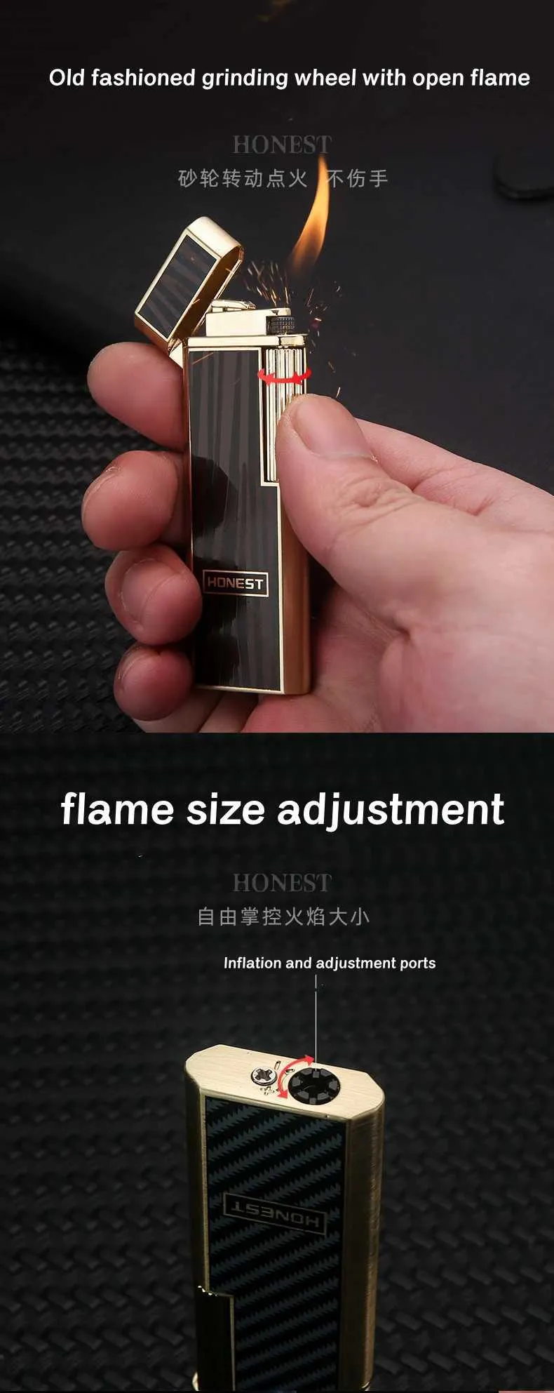 DHgate.com:HONEST New Light Metal Windproof Butane No Gas Lighter ...