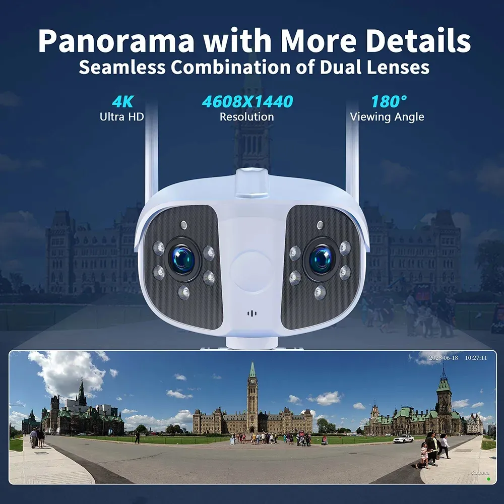 Caméra Panoramique WiFi 4K 6MP Double Objectif Extérieur CCTV De ...
