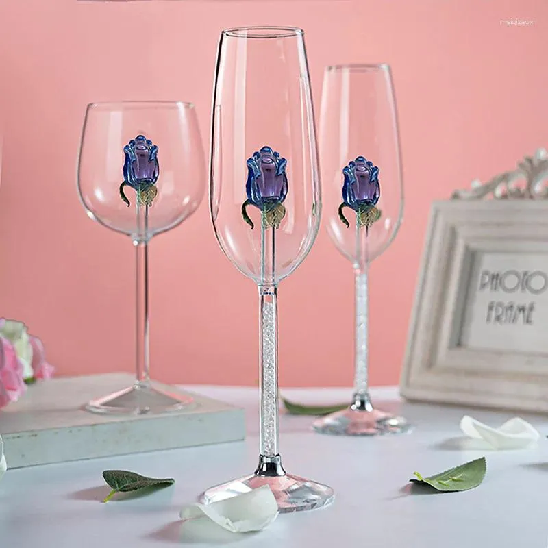 3D Rose Wine Glass - Elegant Blue Crystal Goblet, Unique Flower ...