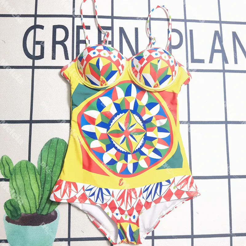 Stylish Geometric Print Swimsuit - Women's One Piece, Padded Backless ...