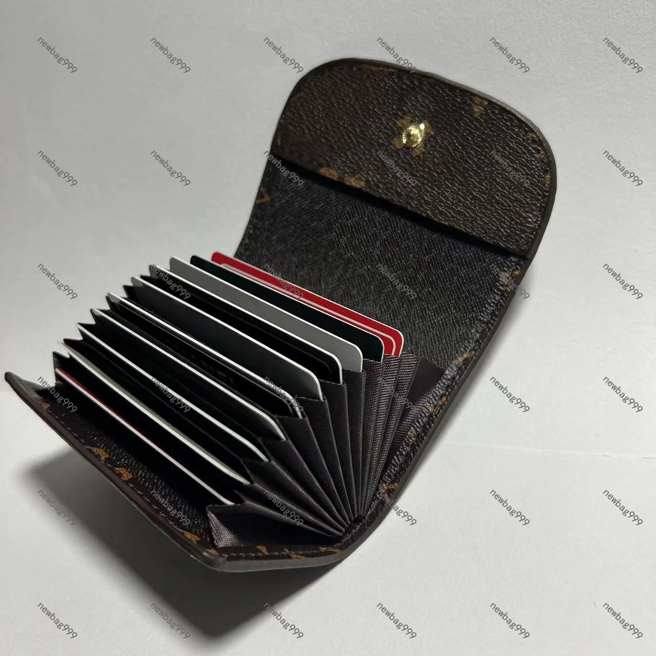 Brown Checkered Leather Accordion Credit Card Wallet With Coin Purse ...