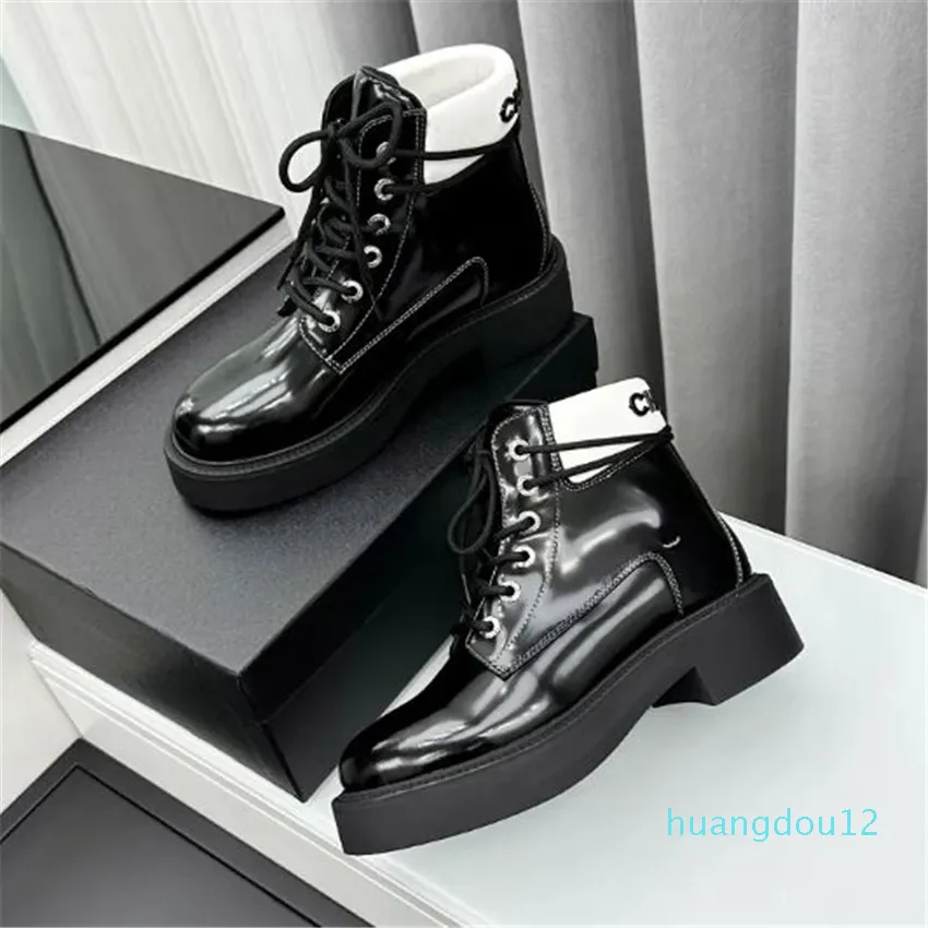 Luxury Designer Martin Platform Black Leather Ankle Boots For Women ...