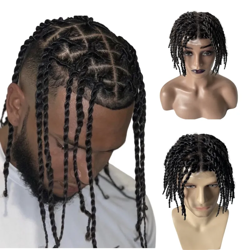 Premium Braided Toupee for Black Men - 200% Density Virgin Brazilian ...
