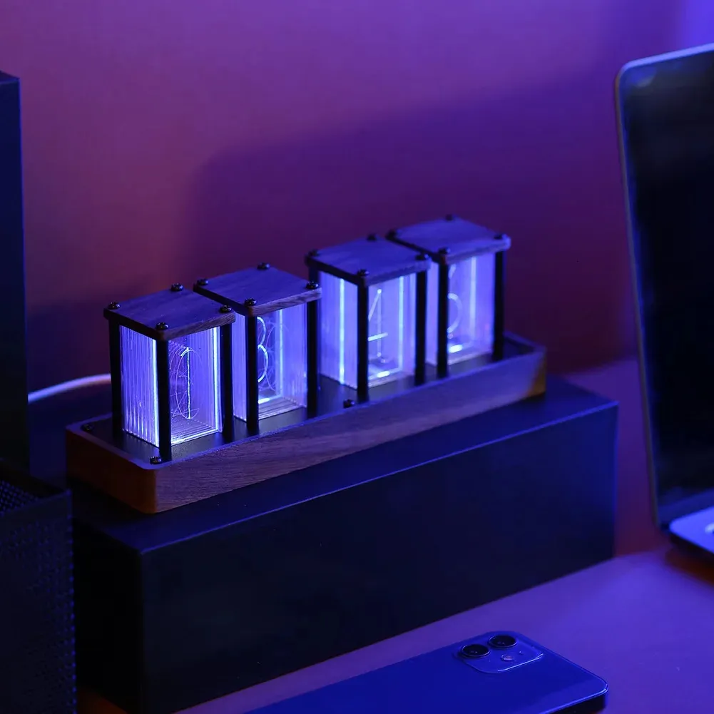 Nixie Tubes Clock Glow Tube Clock RGB Screen Digital Clock DIY Analog ...