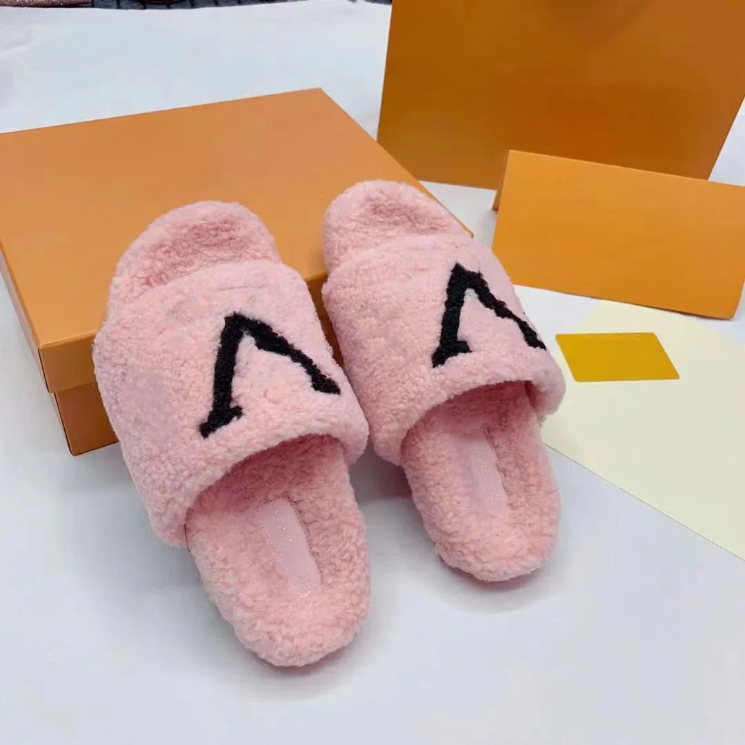 Floral Printed LV Fur Lined Flat Sandals Fashionable Wool Westside ...