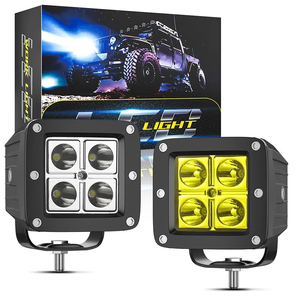 12V Work Lights: 4 LED 12W Spot Off Road Driving Lights Kit Truck, Car ...