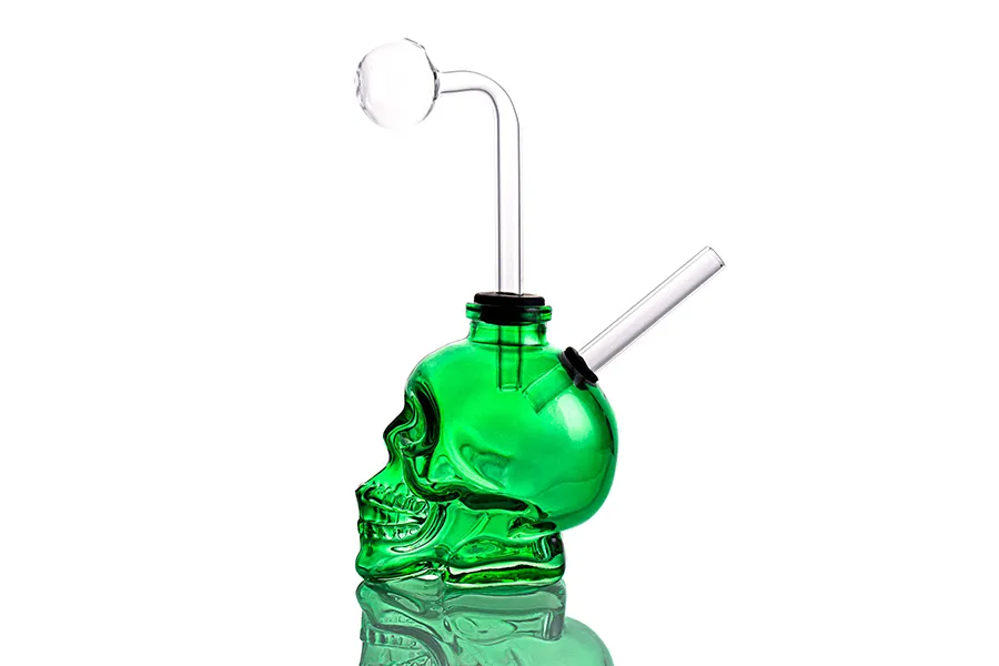 Skull Design Pyrex Thick Glass Bong Portable Glass Bubbler With Curved ...