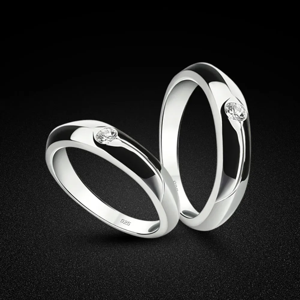 Premium 925 Sterling Silver Couple Rings: Classic Engagement Bands ...