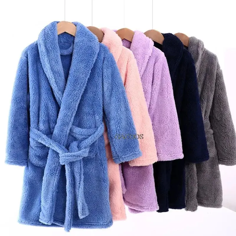 Cozy Winter Bathrobe For Kids Ages 4 18 Soft Flannel Sleepwear Terry ...