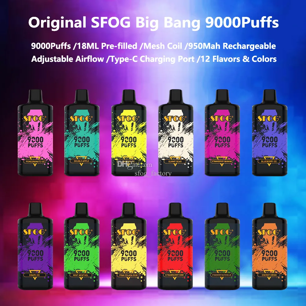 Sfog Original Disposable Vape Puff 9k E Cigarette Big Bang 9000 Puffs