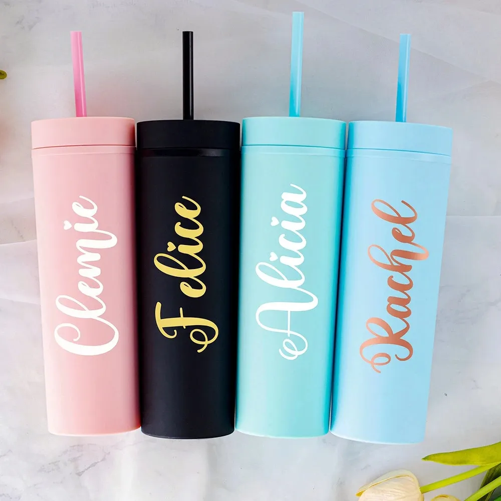 Personalized Plastic Tumbler With Straw 16oz Matte Acrylic Water Cup ...